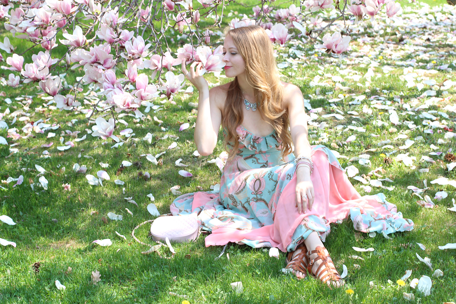 Magnolias - floral chiffon maxi dress
