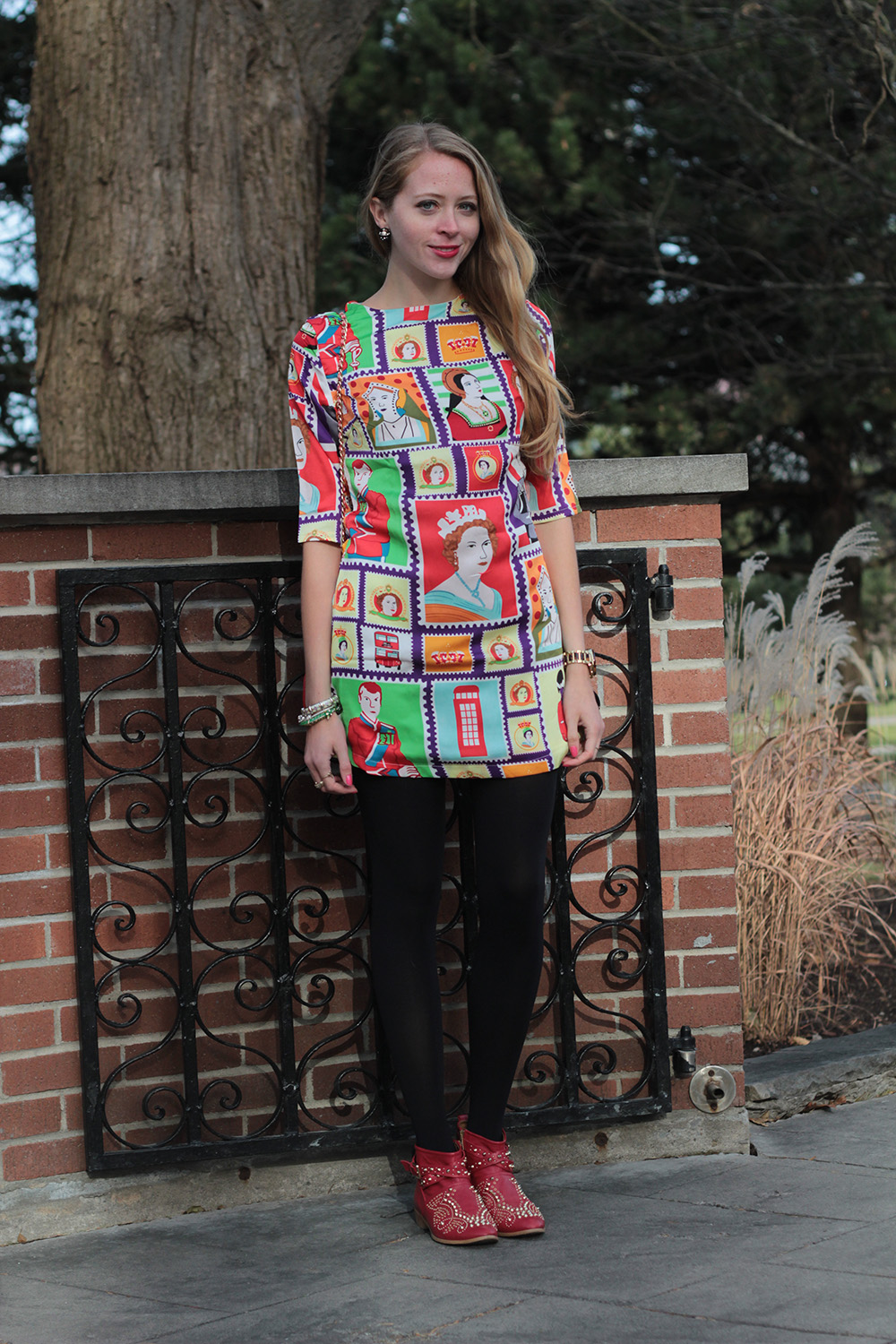 Queen Elizabeth stamp print dress