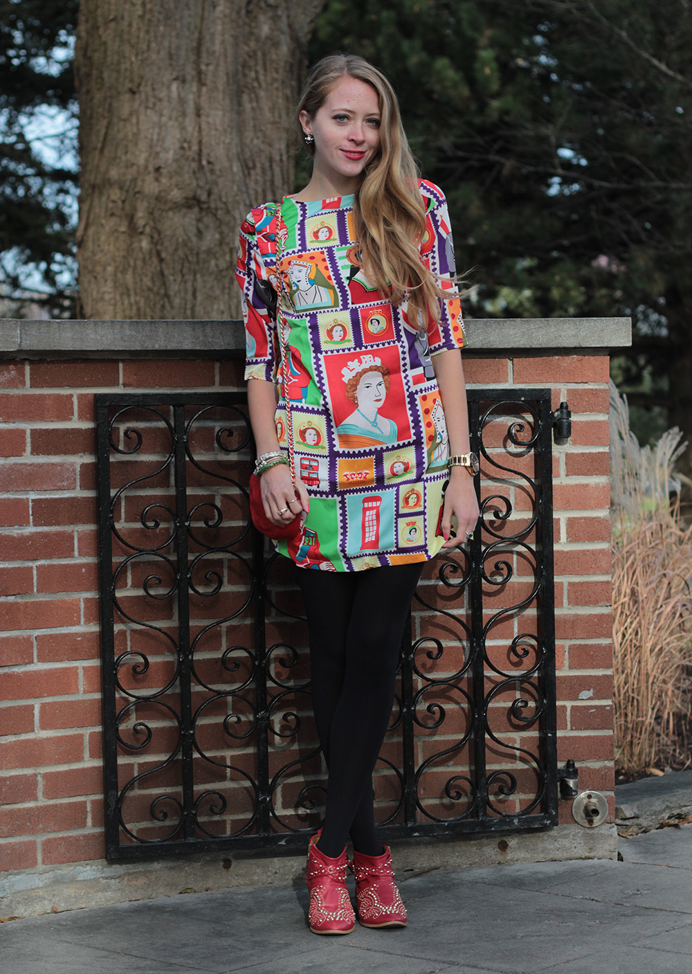 Queen Elizabeth stamp print dress